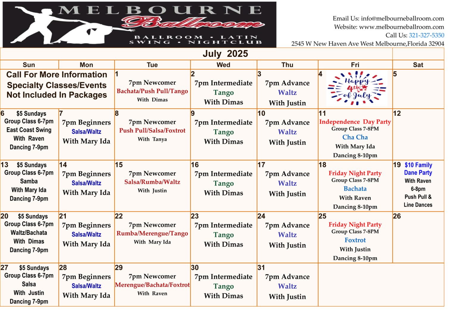 Calendar - Hit the dance floor and enjoy learning to dance